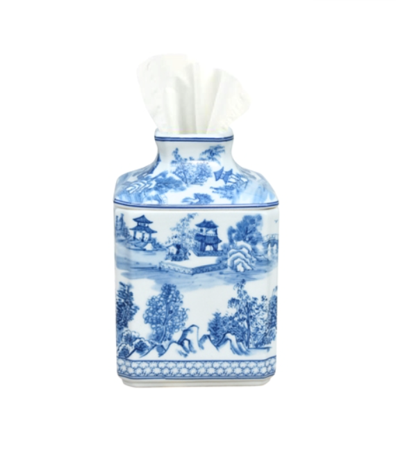 PORCELAIN TISSUE HOLDER - BLUE CHINOISERIE – The Happy Lamp Company